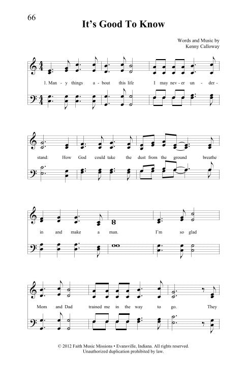 It's Good to Know - SATB — Faith Music Missions